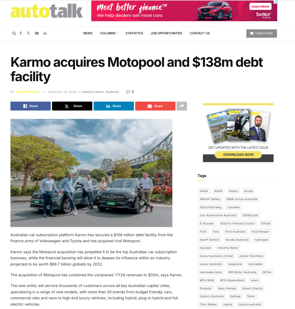 Karmo Expands with Motopool Acquisition and $138 Million Debt Facility ...